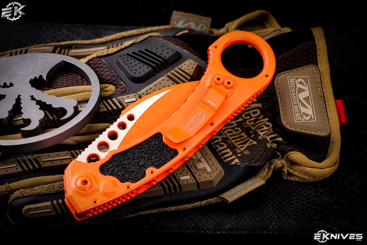 Microtech Hawk Automatic Karambit Lineman Tool Knife 4" Hawkbill Orange ...