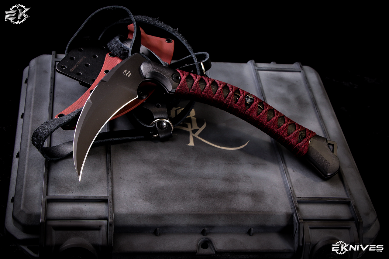 Bastinelli Knives Custom "ReaperTAC" Red Tsuka Bronze Menuki (6.7 ...