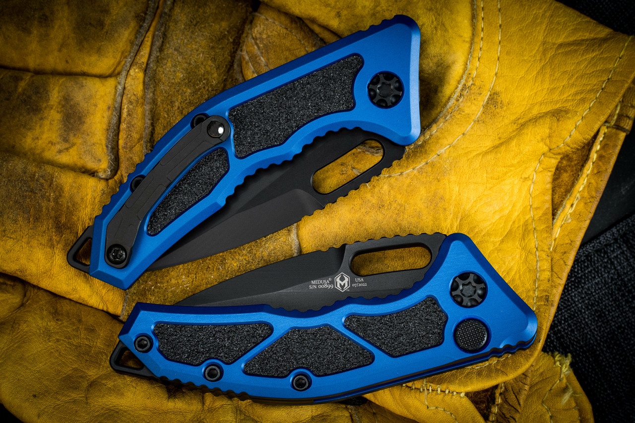 Heretic Knives Medusa Automatic Blue 3" Tanto Black H011-4A-BLU