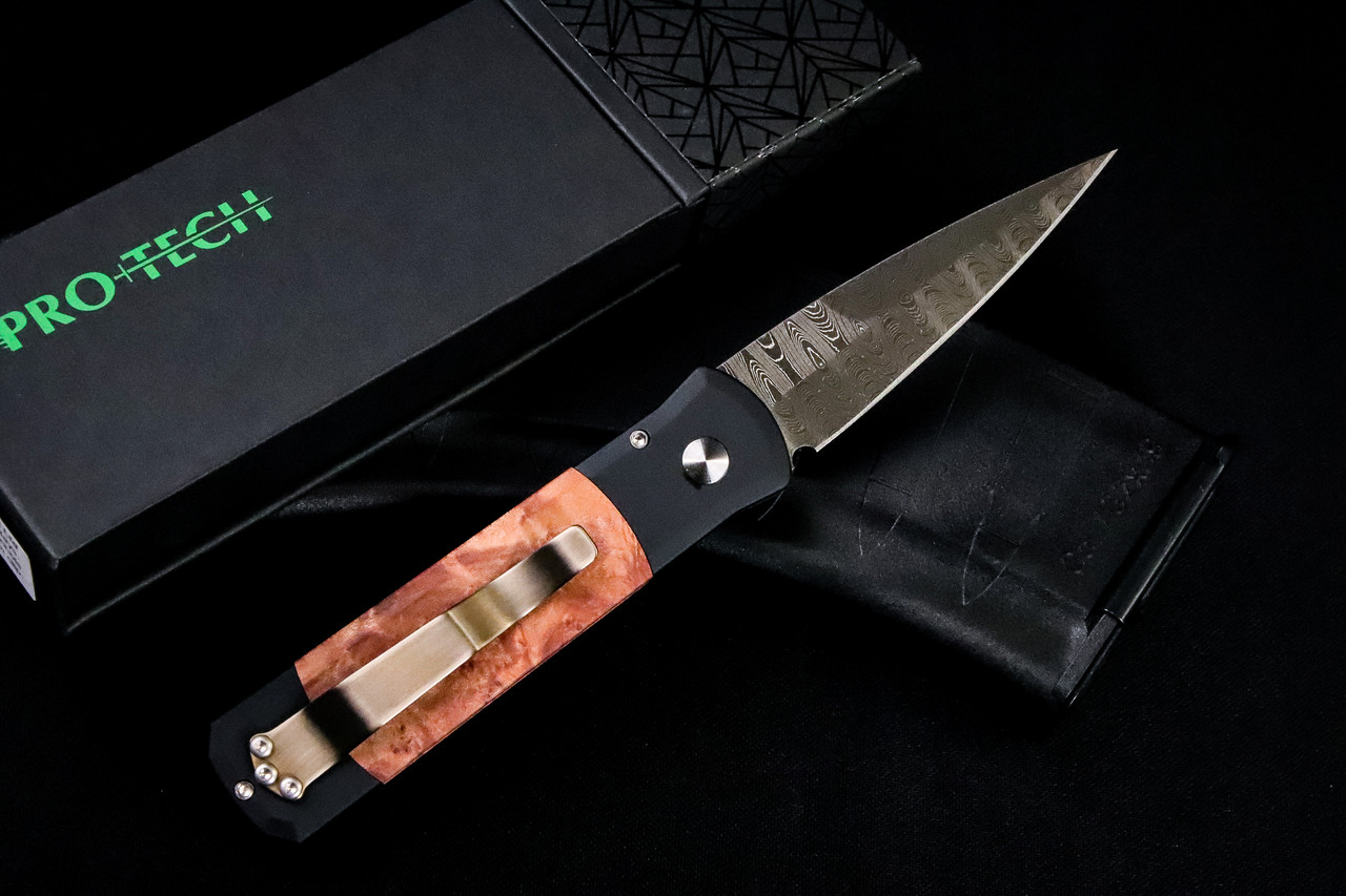 Protech Custom Godson Automatic Folding Knife Maple Burl Inlay 3