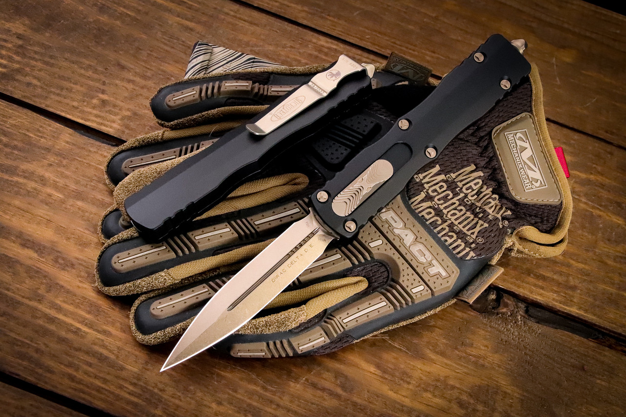 Microtech Dirac Delta OTF Automatic Knife Black 3.75" Dagger Bronze 227-13