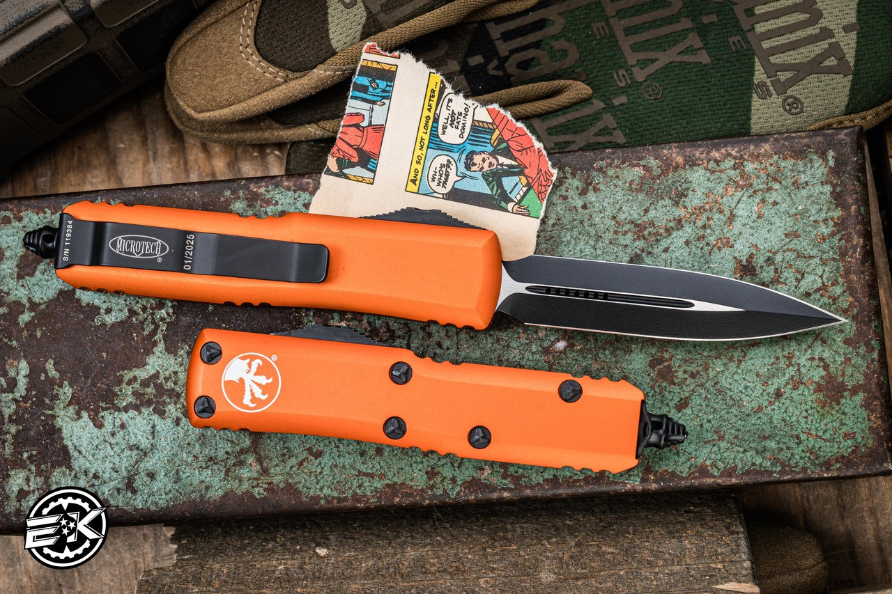 Microtech UTX-85 OTF Automatic Knife Orange 3.1" Dagger Black 232-1OR