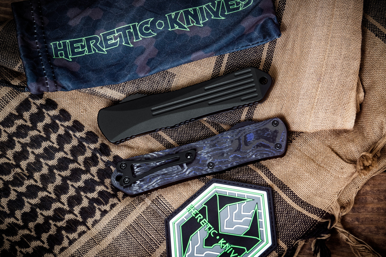 Heretic Knives Manticore E Otf Automatic Knife Black W Purple Cf Camo