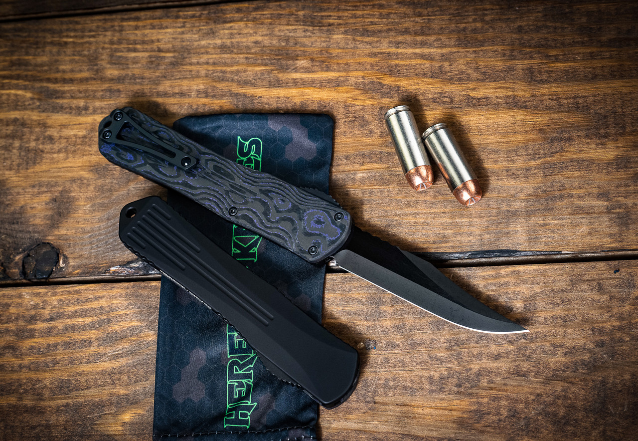 Heretic Knives Manticore X OTF Knife Black, Purple CF Camo Carbon 3.75 ...