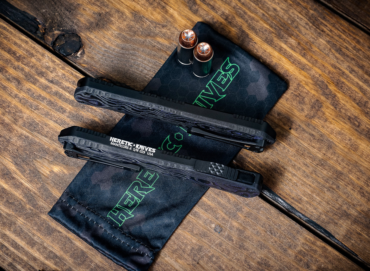 Heretic Knives Manticore X OTF Knife Black, Purple CF Camo Carbon 3.75 ...