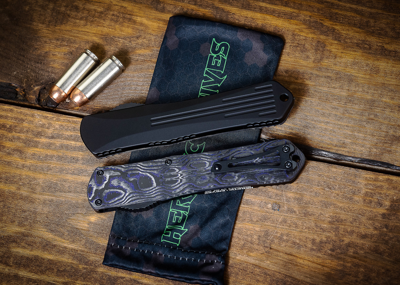 Heretic Knives Manticore X Otf Knife Black Purple Cf Camo Carbon 375