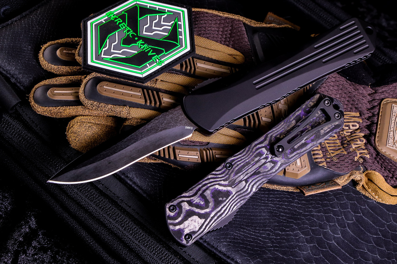 Heretic Knives Manticore X Otf Knife Black Purple Cf Camo Carbon 375