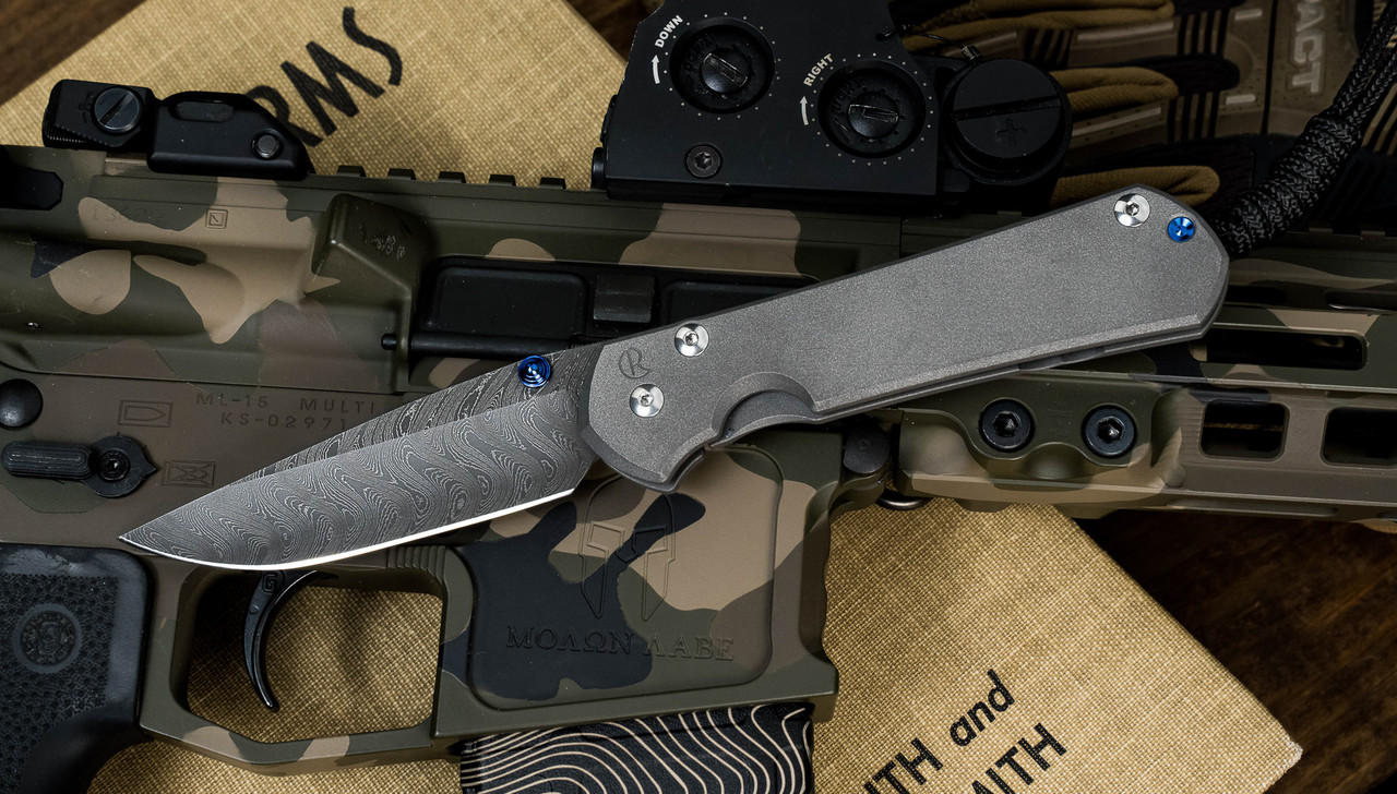 Chris Reeve Knives Large Sebenza 31 Titanium 3.6" Boomerang Damascus ...