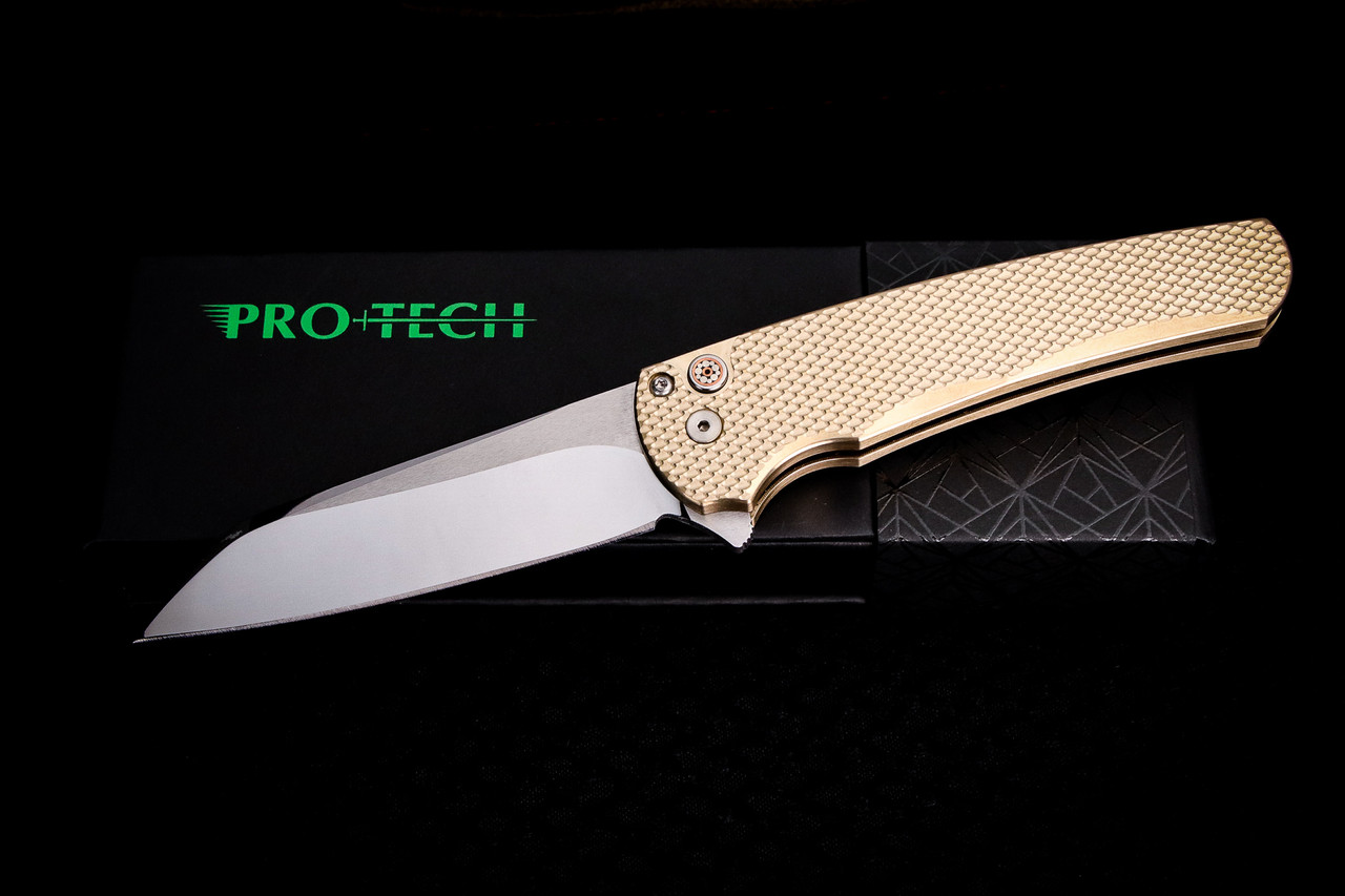 Protech Malibu Custom Folding Knife Textured Bronze 325 Mirror Polish