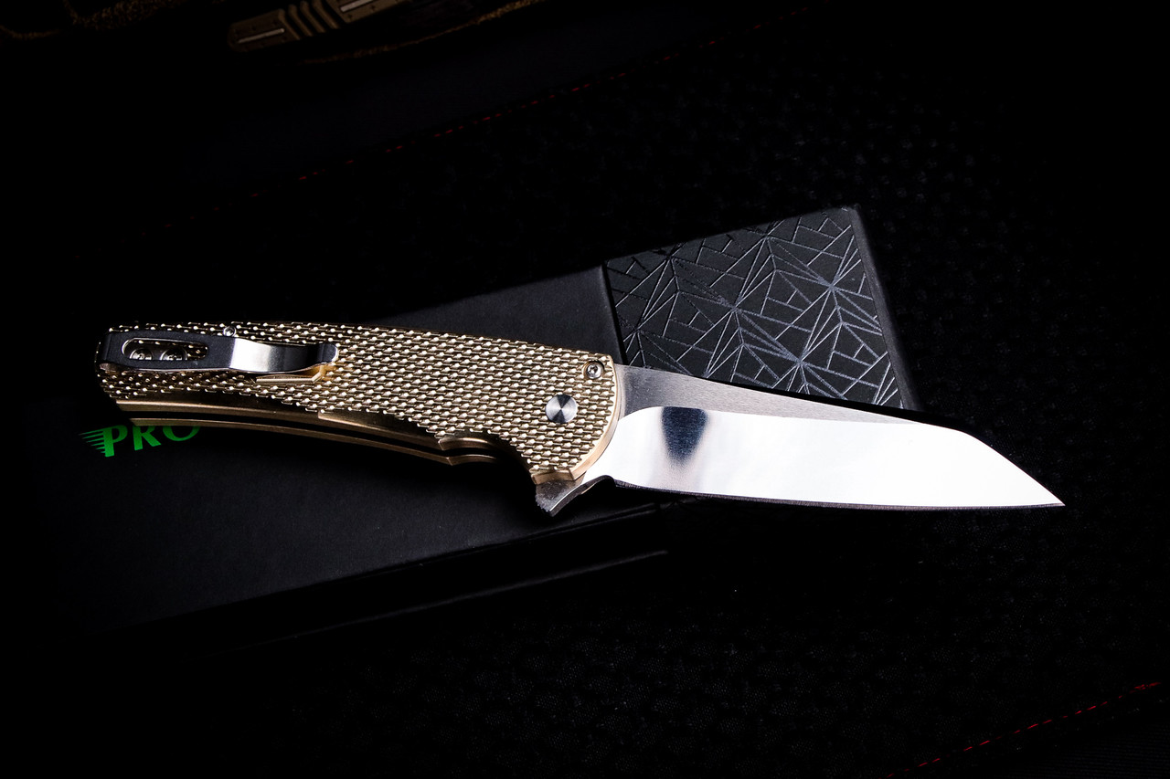 Protech Malibu Custom Folding Knife Textured Bronze 325 Mirror Polish