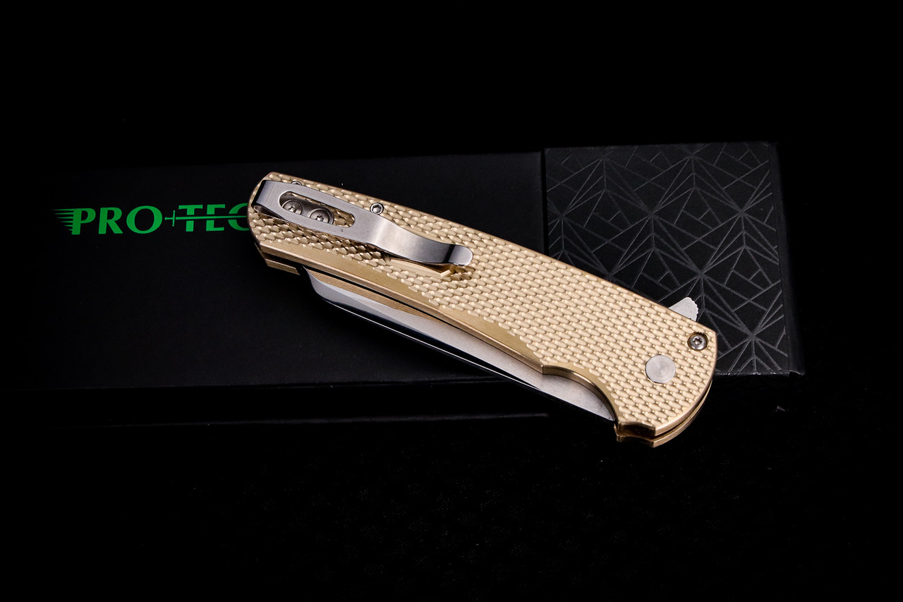 Protech Malibu Custom Folding Knife Textured Bronze 325 Mirror Polish