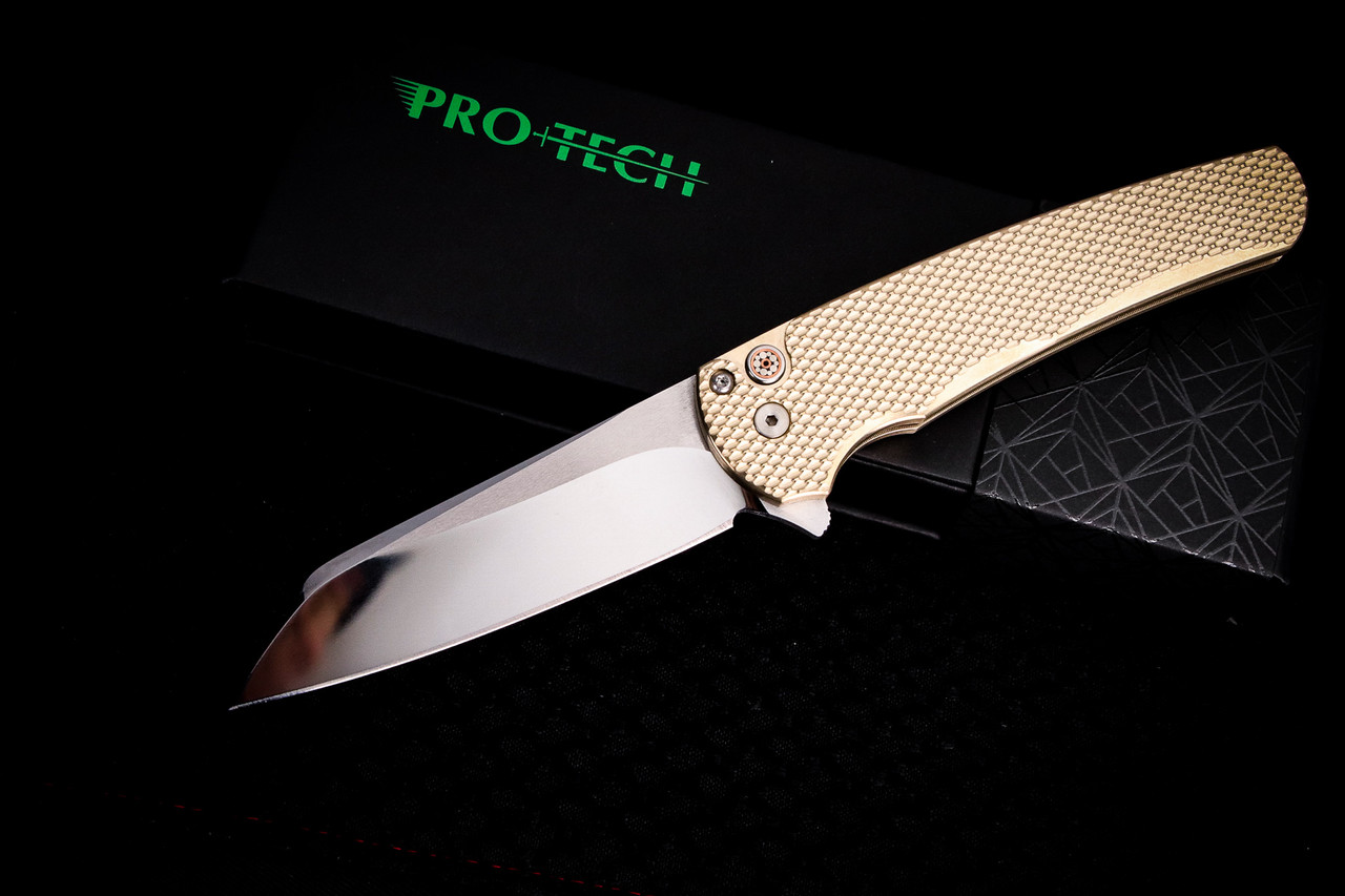 Protech Malibu Custom Folding Knife Textured Bronze 325 Mirror Polish