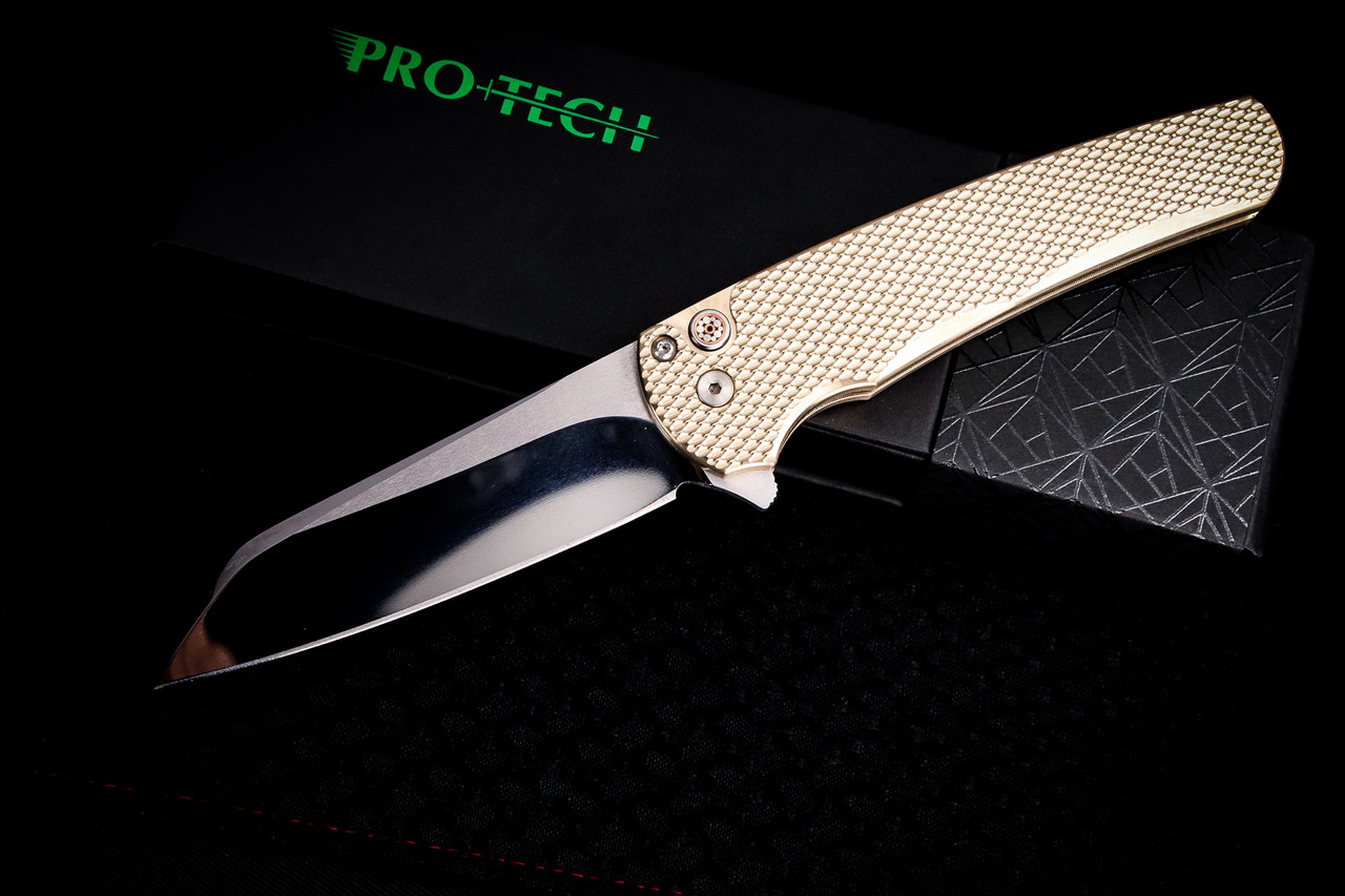 Protech Malibu Custom Folding Knife Textured Bronze 325 Mirror Polish