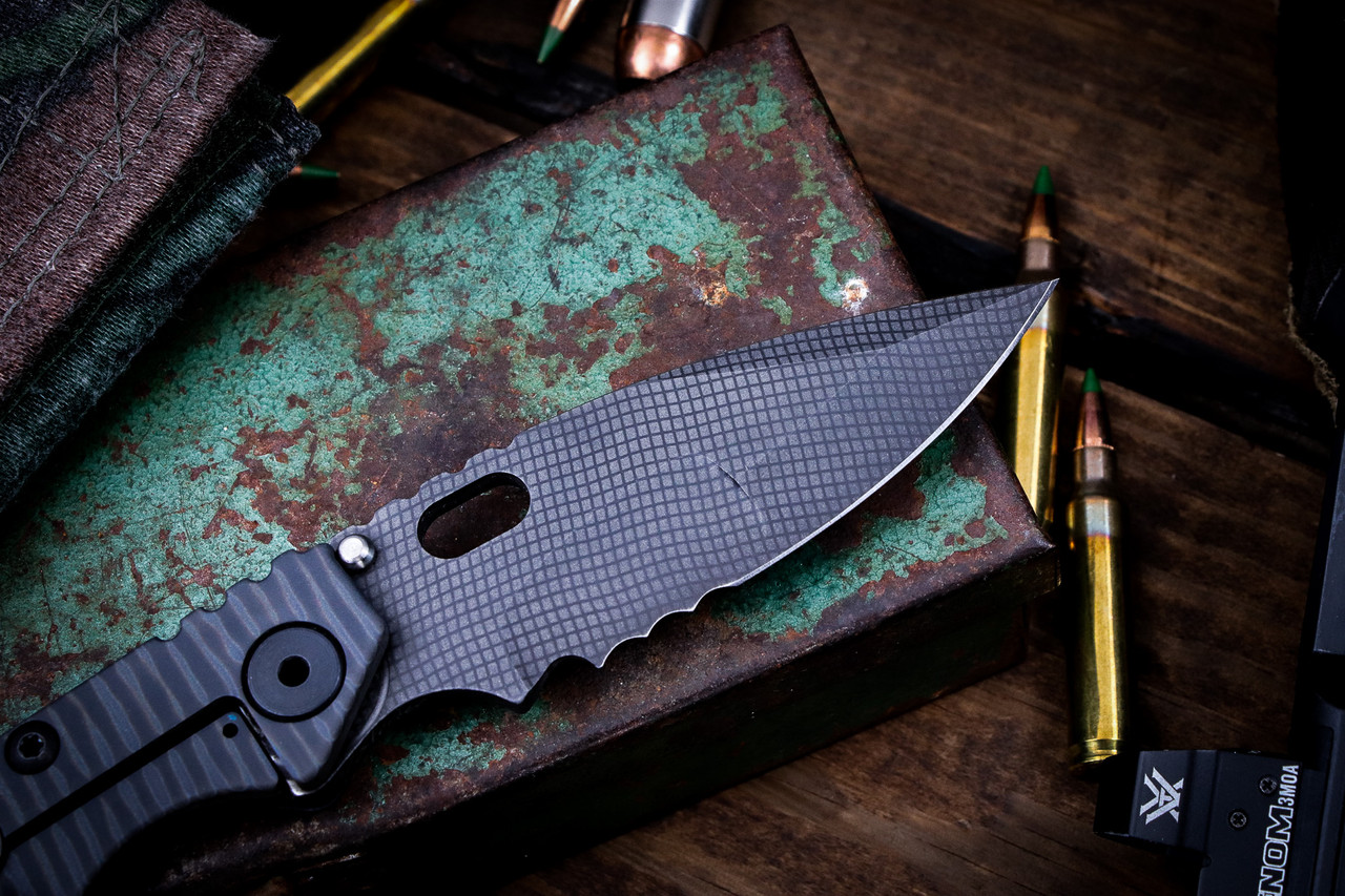 Mick Strider MSC Custom SnG G10/Flame Titanium 3.5" Serrated Grid ...