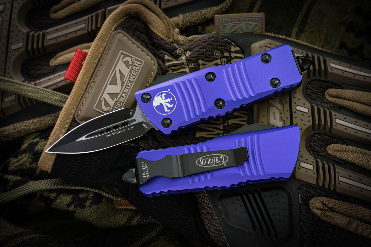 Microtech Troodon Mini Otf Automatic Knife Purple 19 Dagger Black