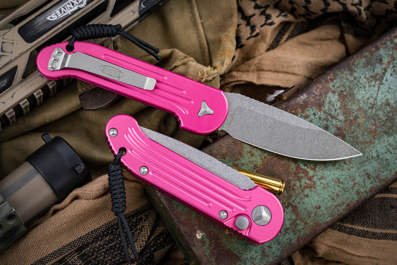Microtech Ludt Automatic Folding Knife Pink 34 Drop Point Stonewash