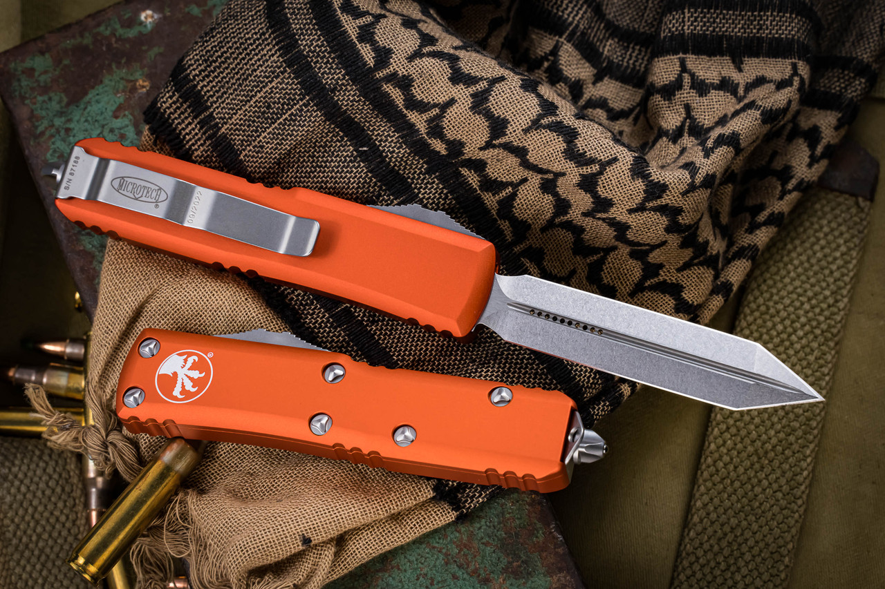 Microtech Utx 85 Spartan Otf Automatic Knife Orange 3 Stonewash 230 10or