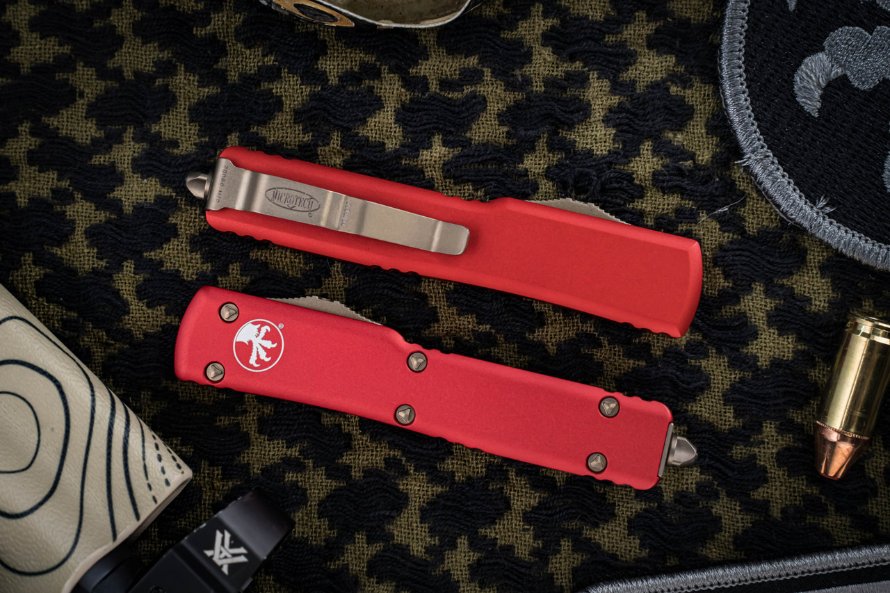 Microtech UTX-70 Red OTF Automatic Knife Black 2.4"Dagger Bronze 147-13RD