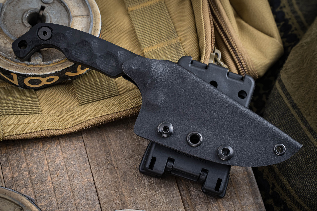 Stroup Knives MINI Fixed Blade Knife Black G10 3" Acid Wash Carved Pike