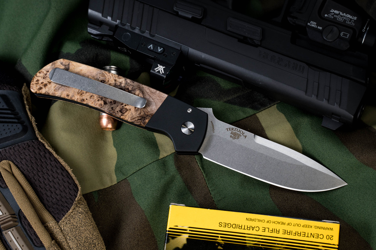 Protech Terzuola Atcf Automatic Knife Blackmaple Burl Inlay 35