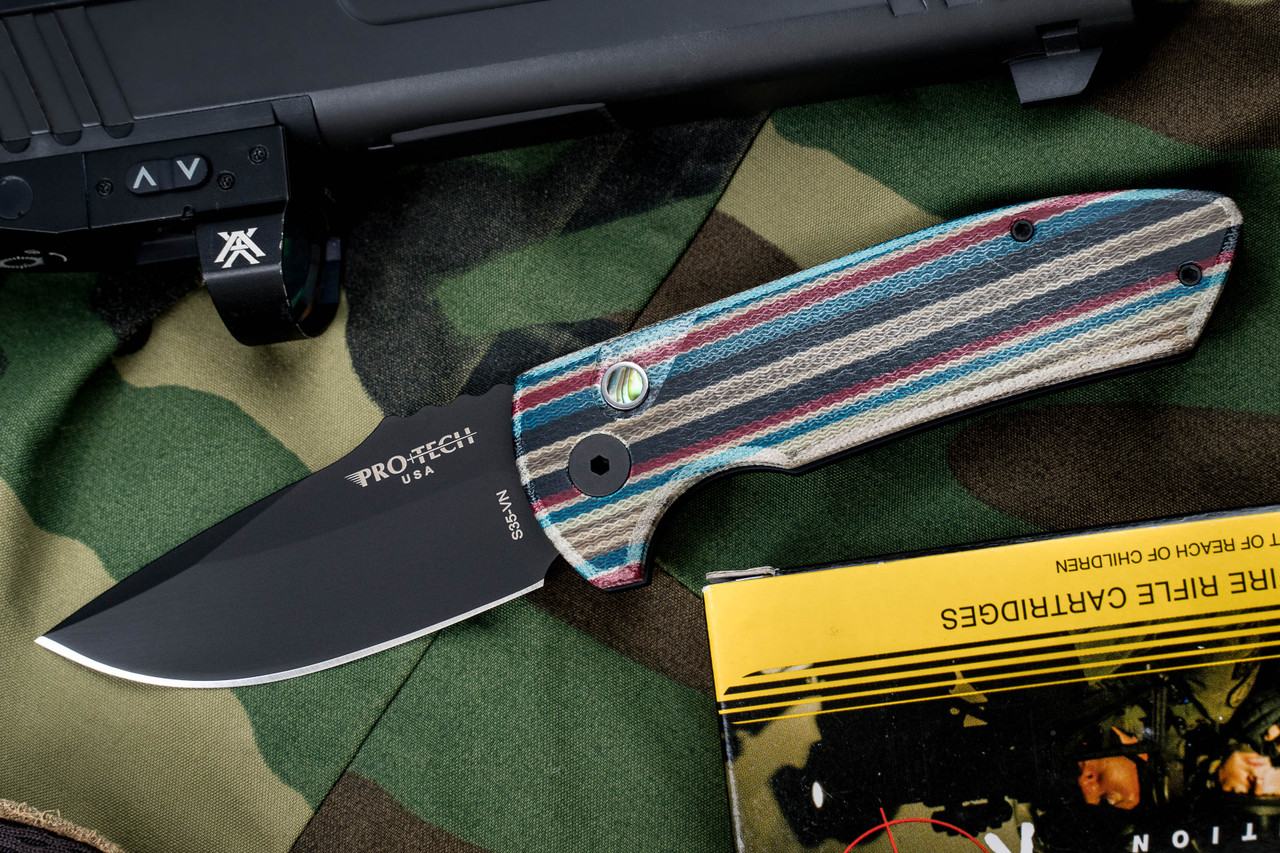 Protech Sbr Short Bladed Rockeye Automatic Knife Striped Micarta 25