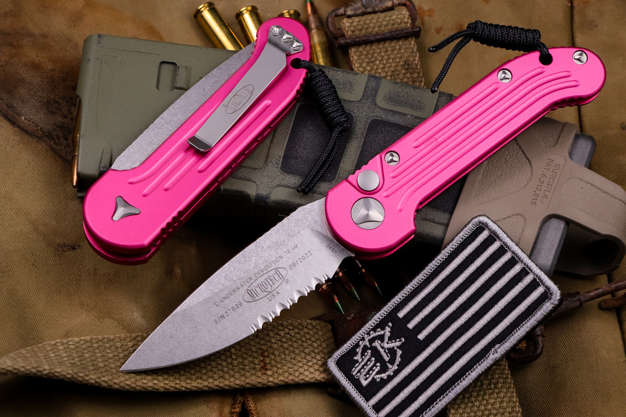 Microtech Ludt Automatic Folding Knife Pink 34 Drop Point Stonewash