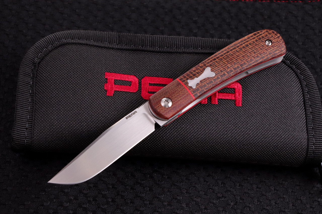 Enrique Pena Custom Lannys Clip Brown Micarta Front Flipper 2.75" Hand ...