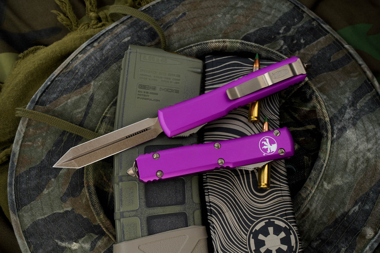 Microtech Ultratech Spartan Violet Otf Automatic Knife 34 Bronze 223 13vi