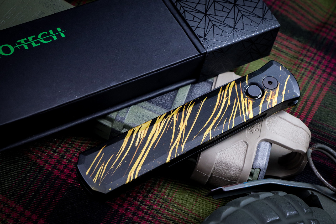 Protech Godfather Gold Anodized Tactical Automatic Knife Black 4 Black