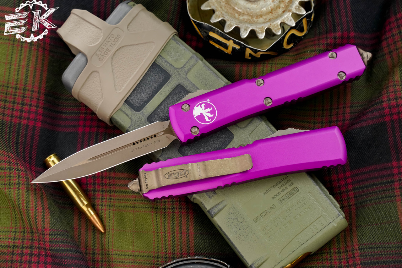 Microtech Ultratech Otf Automatic Knife Violet 34 Dagger Apocalyptic