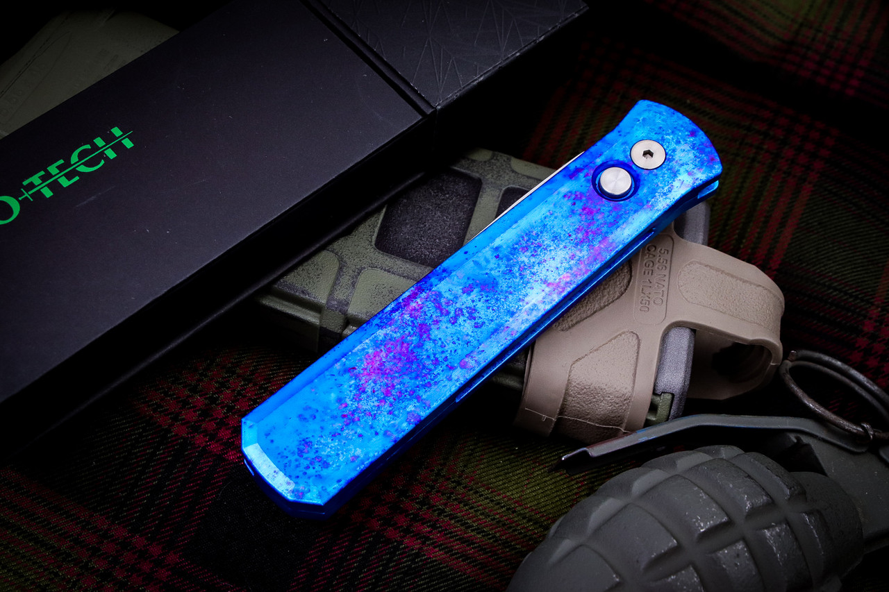 Protech Godfather Blue Anodized Tactical Automatic Knife Satin 4