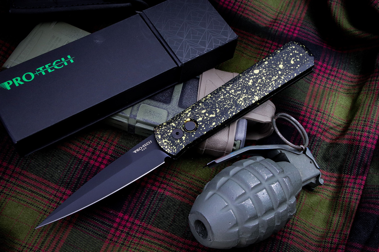 Protech Godfather Yellow Splatter Anodized Tactical Automatic Knife Dlc 4