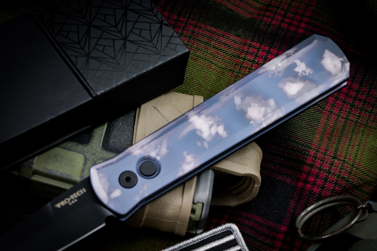 Protech Godfather Blue Camo Anodized Tactical Automatic Knife Dlc 4