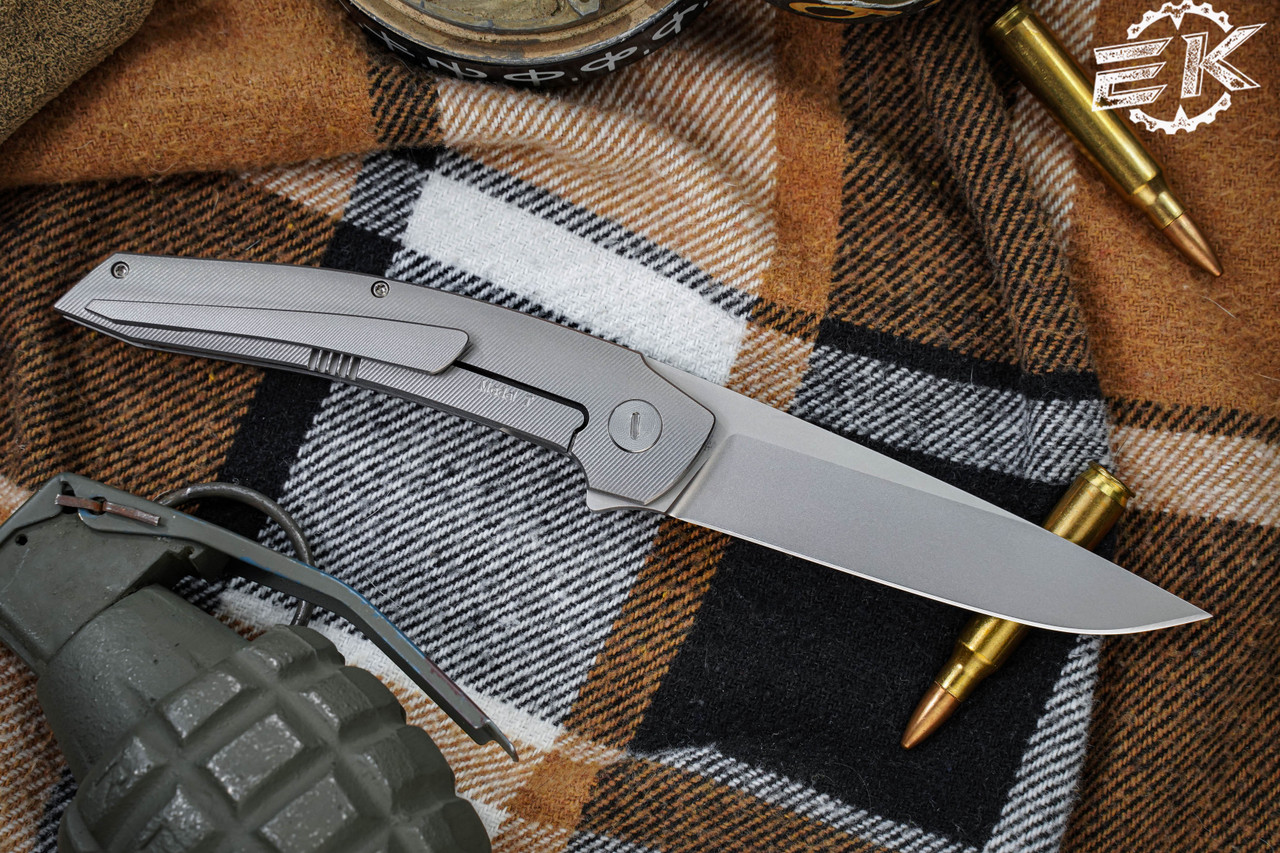 Hog House Knives Model T Folding Knife Silver Titanium 3.5" RWL-34 ...