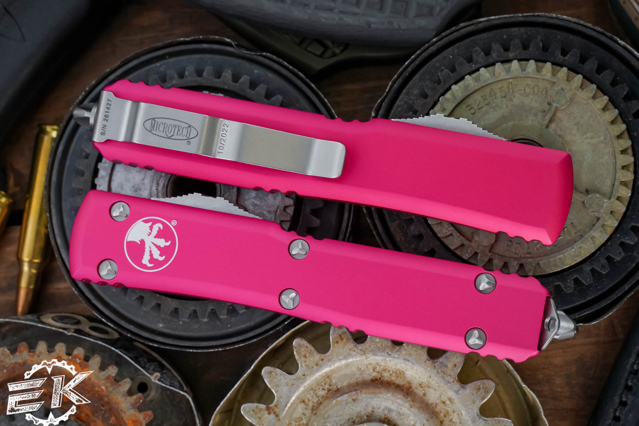 Microtech Ultratech Pink OTF Automatic 3.4" Bayonet Stonewash 120-10PK