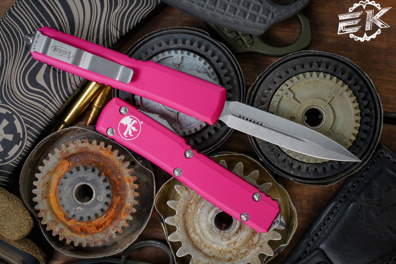 Microtech Ultratech Pink Otf Automatic Knife 34 Dagger Stonewash 122 10pk