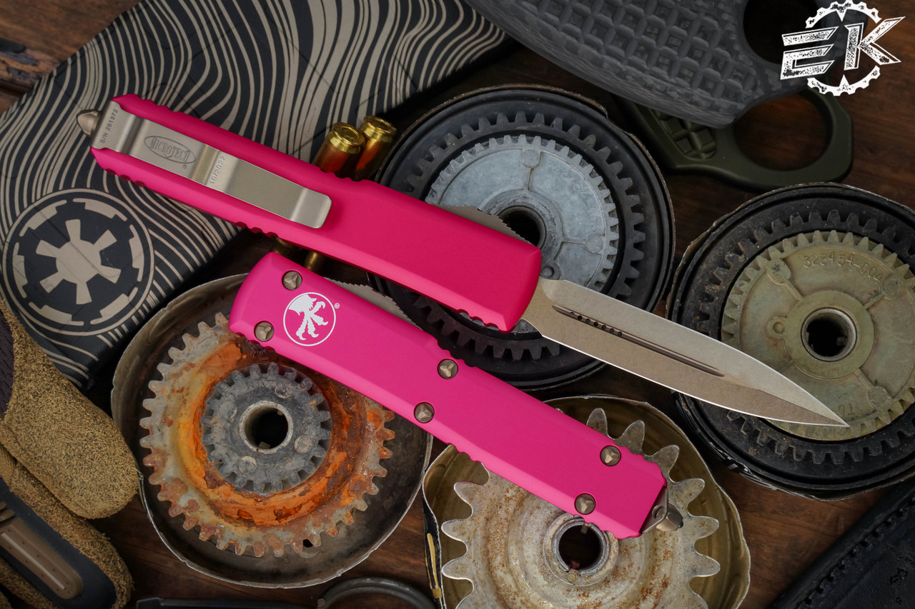 Microtech Ultratech Pink Otf Automatic Knife 34 Dagger Bronze 122 13pk