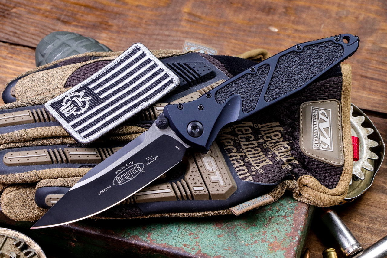 Microtech Socom Elite Manual Folding Knife 4 Black Clip Point 160 1t
