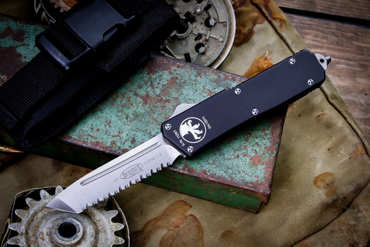 "Vintage 2011" Microtech Scarab OTF Tanto Satin Full Serrated 108-6 ...