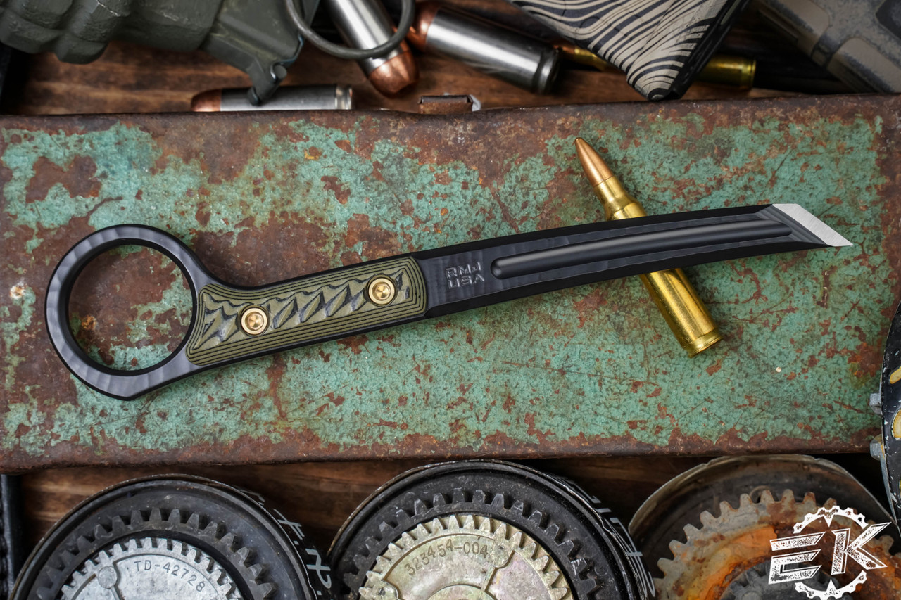 RMJ Tactical "Stabby Guy" Ringed Chisel Pry Tool Dirty Olive G10 3.75 ...