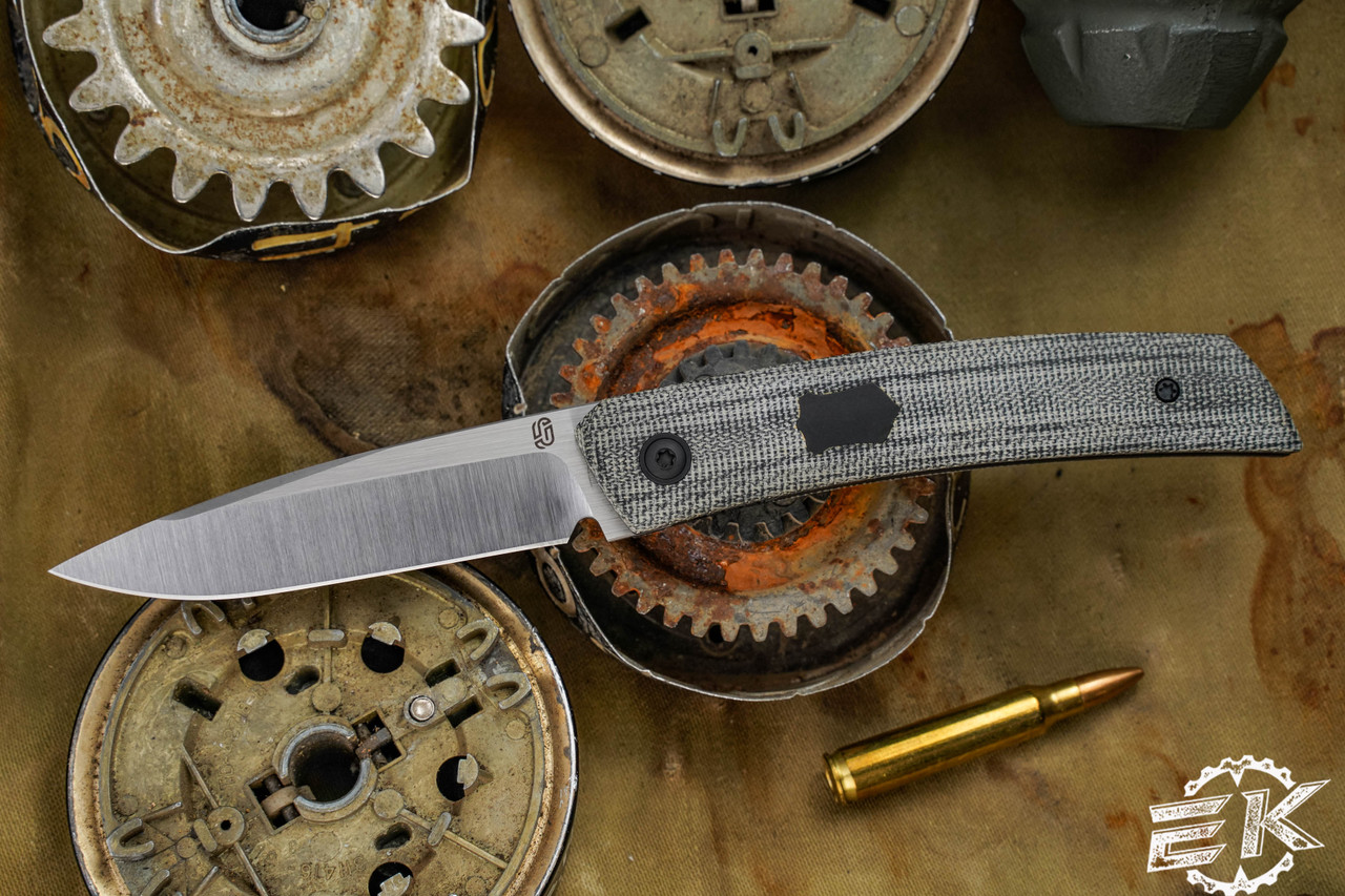 J. Oeser Knives F22 Kickstop Flipper Black Micarta/Hardware 3.3" M390