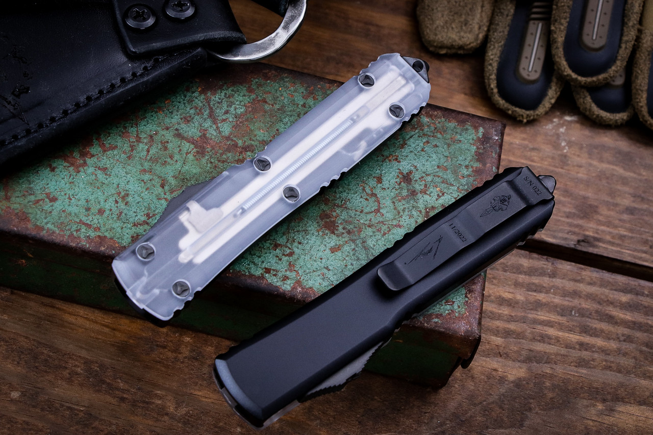 Microtech Ultratech Clear Top Hellhound DLC Shadow OTF Automatic Knife ...