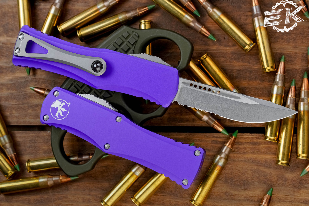 Microtech Hera Purple Otf Automatic Knife 3 Drop Point Stonewash