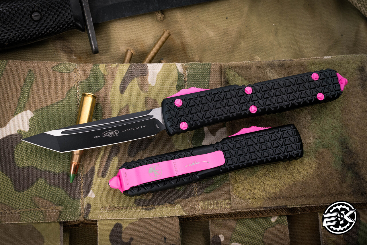 Microtech Pink Tri-Grip Ultratech OTF Knife 3.4" Black Tanto 123T-1PKEKS