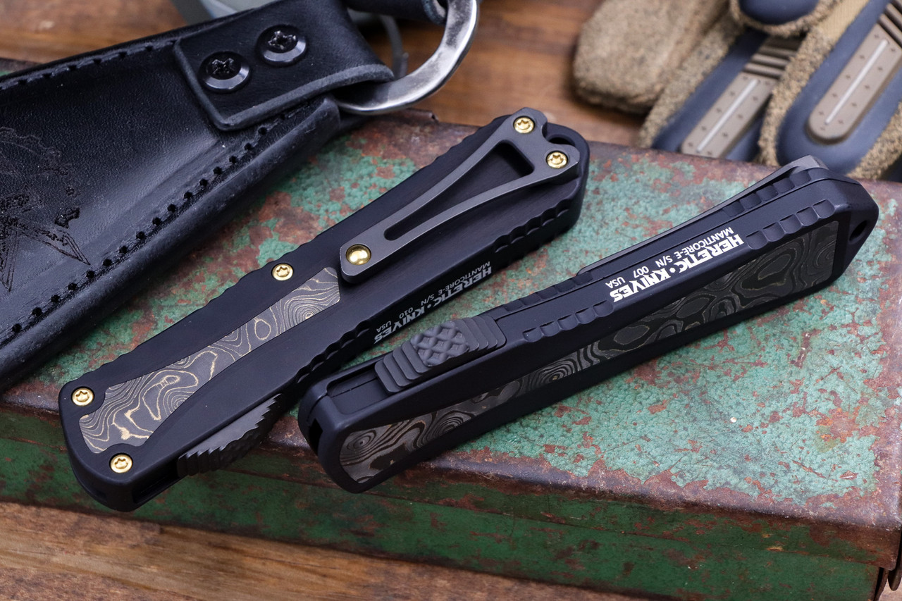 Heretic Knives Manticore E Aluminumfat Carbon Gold Dunes Otf Automatic