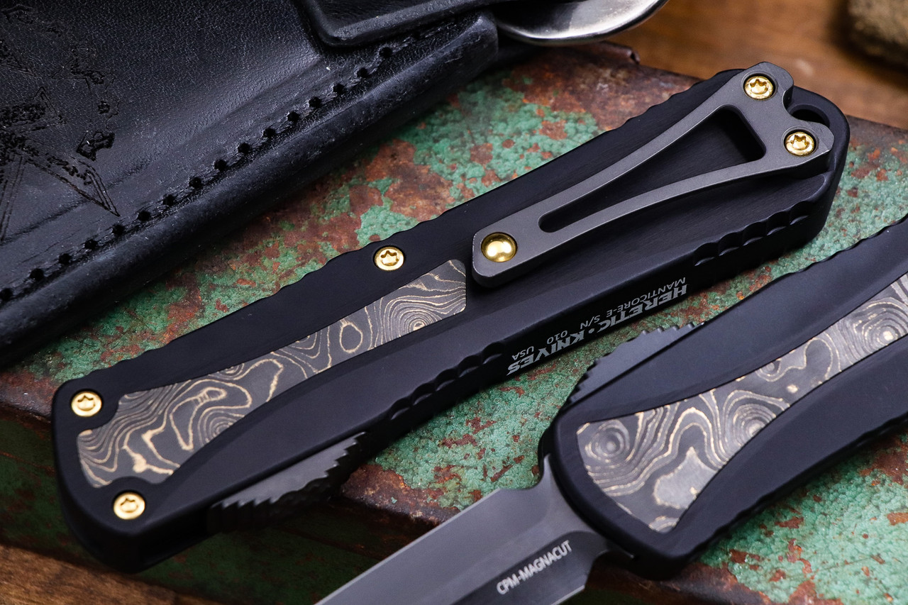 Heretic Knives Manticore E Aluminumfat Carbon Gold Dunes Otf Automatic