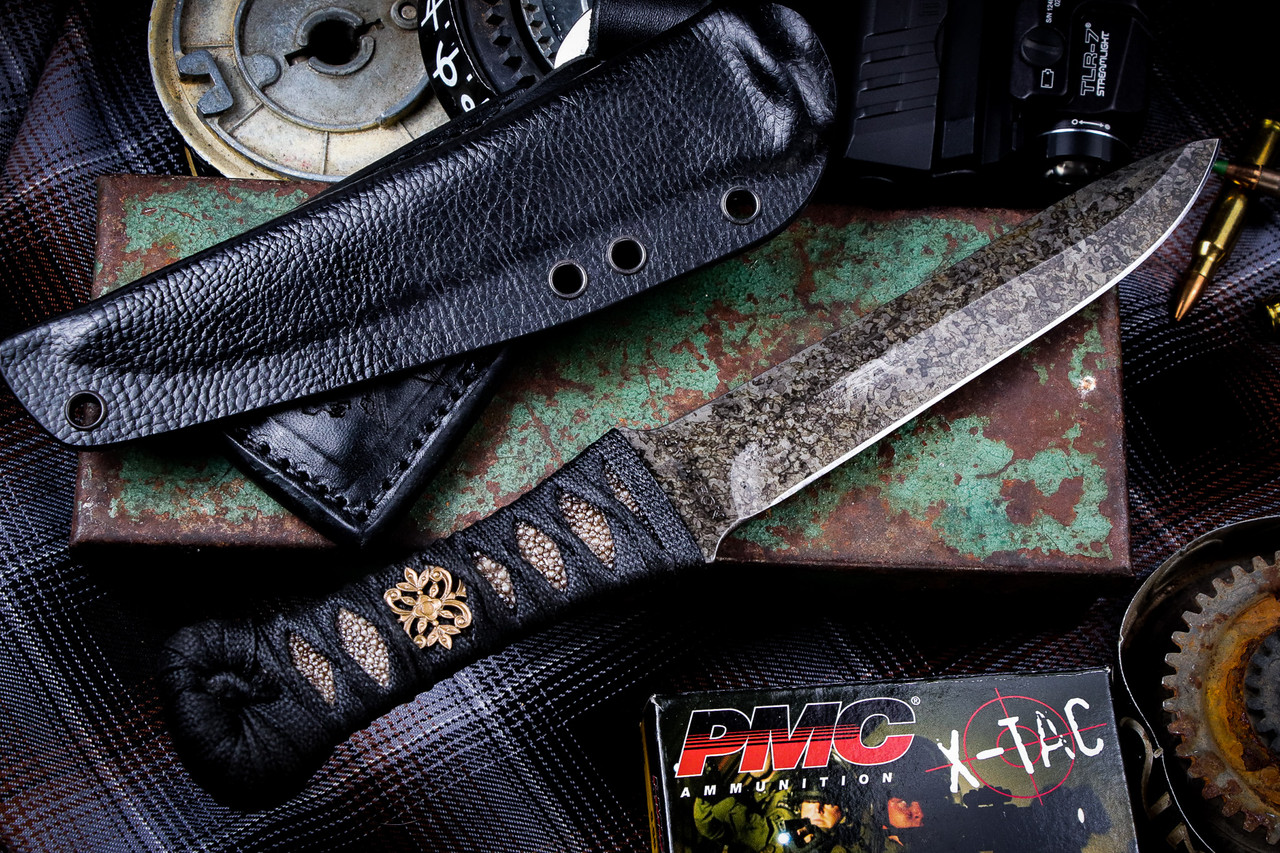 Joe Watson Yari Stingray Fixed Blade 5.25" Tanto Patina