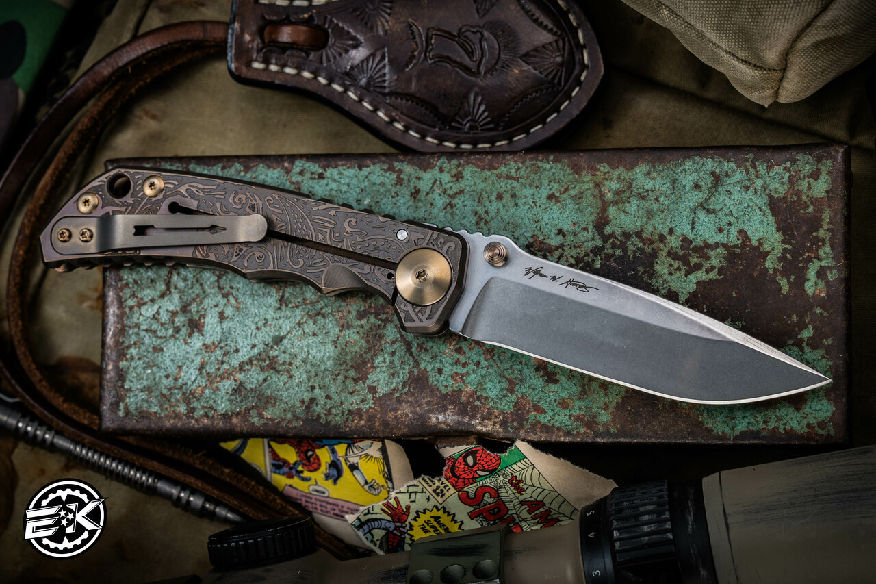 Spartan Blades SHF Custom Harsey Folder Knife Relic Engraved Titanium 4" MagnaCut Stonewash