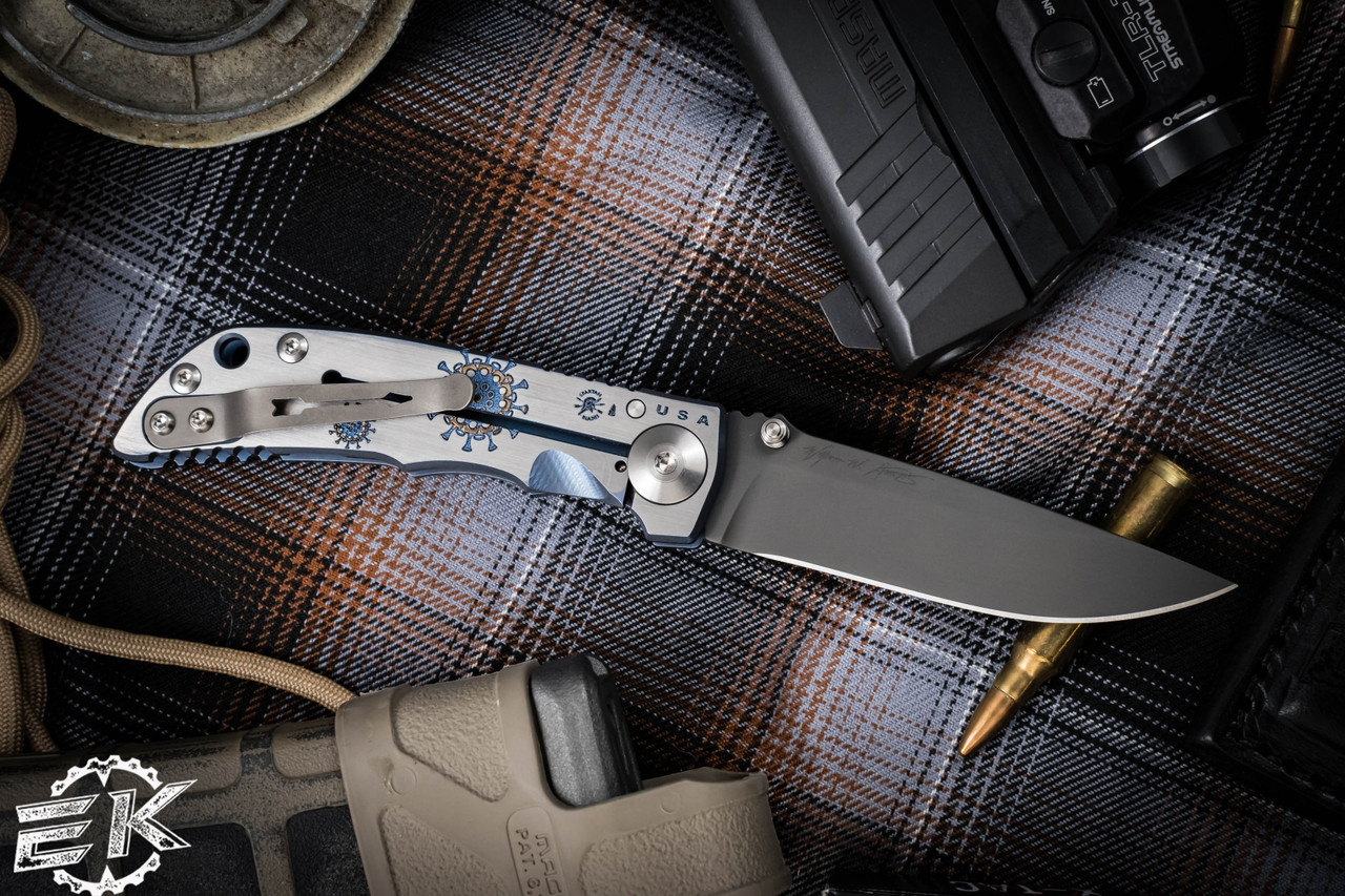 Spartan Blades Harsey Folder "Plague" Custom Engraved Titanium Blue 3. ...