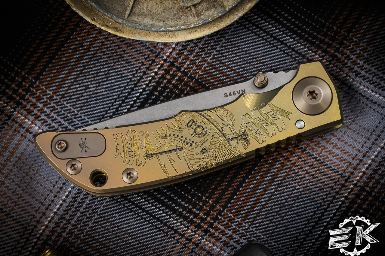 Spartan Blades Harsey Folder "Plague" Custom Engraved Bronze Titanium 3 ...